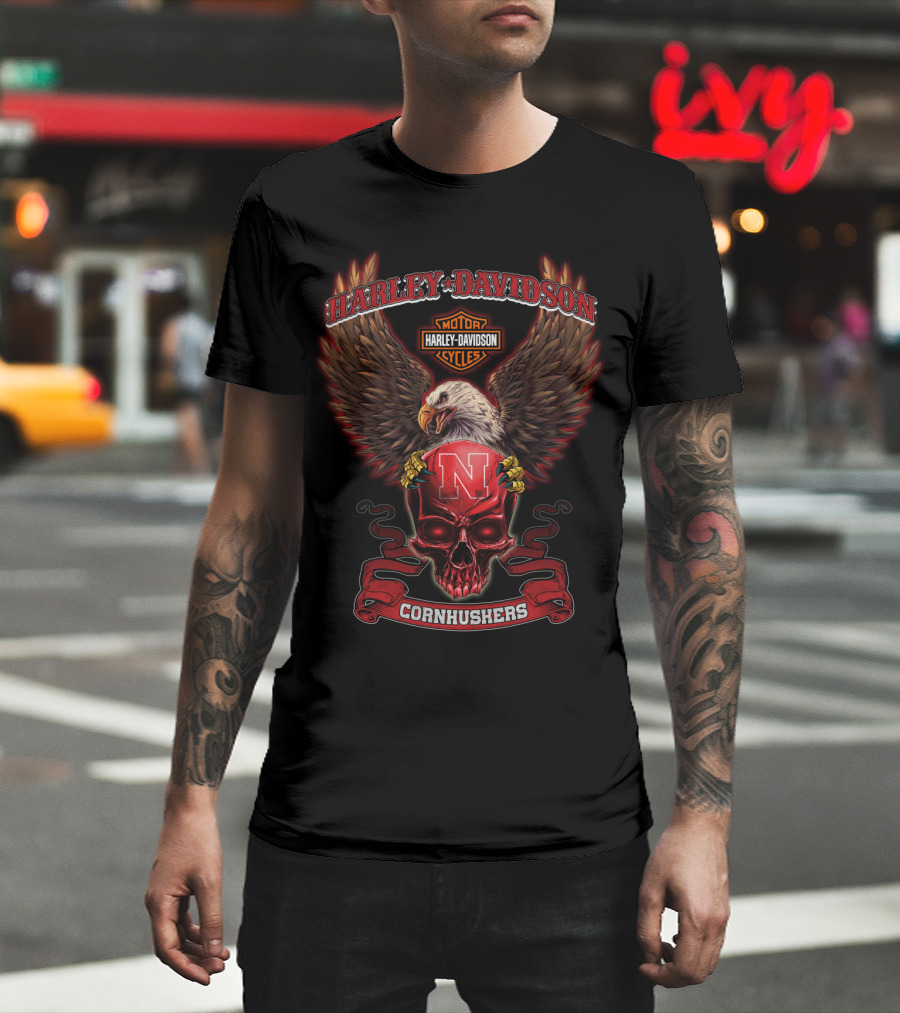 Harley Davidson Cornhuskers Eagle And Skull Nebraska T-Shirt