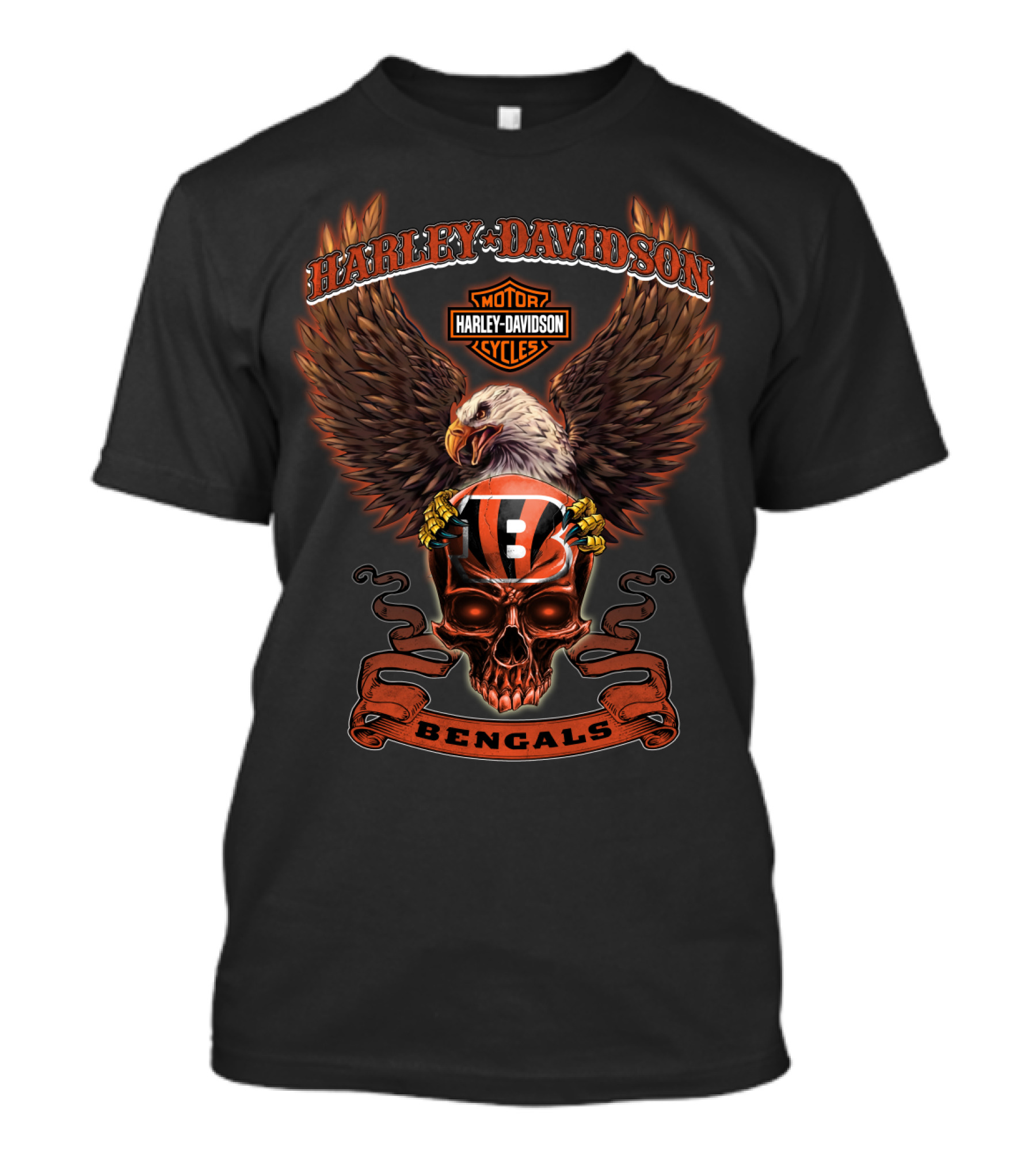 Harley Davidson Motor Cycles Bengals Bald Eagle Helmet Skull T-Shirt