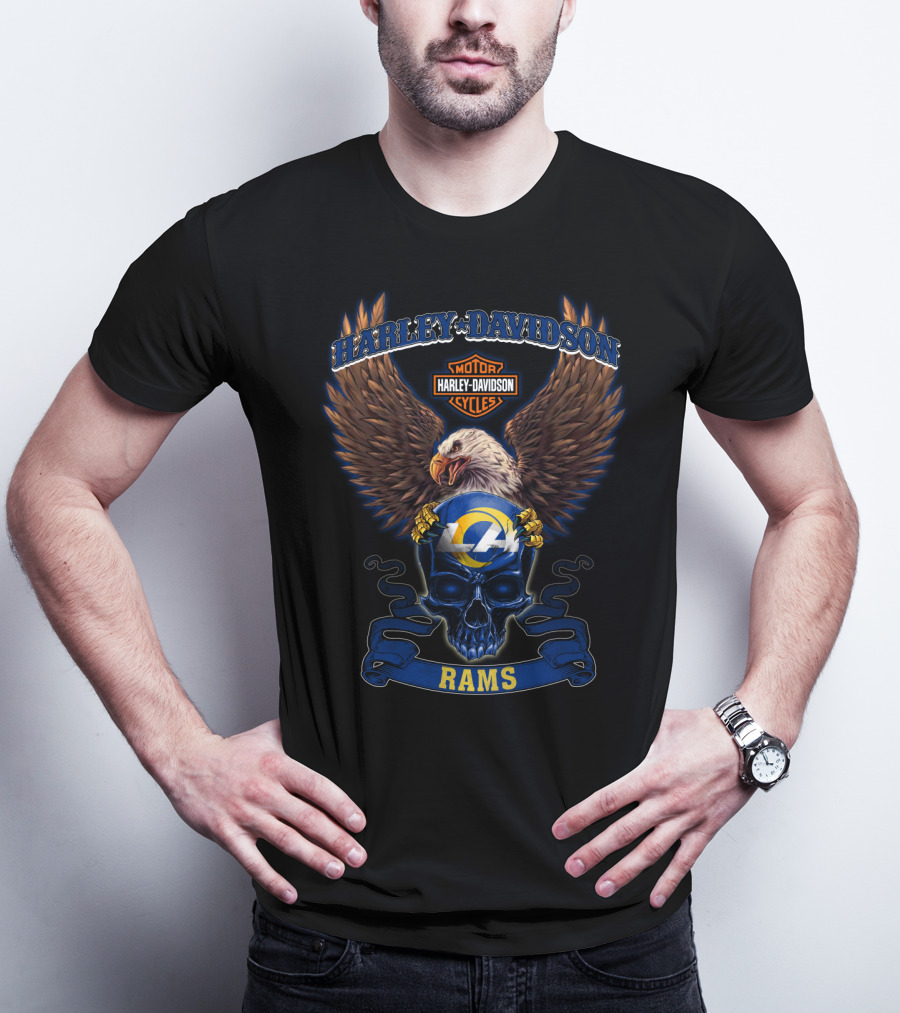 Harley Davidson Motor Cycles Rams Eagle Los Angeles Rams T-Shirt