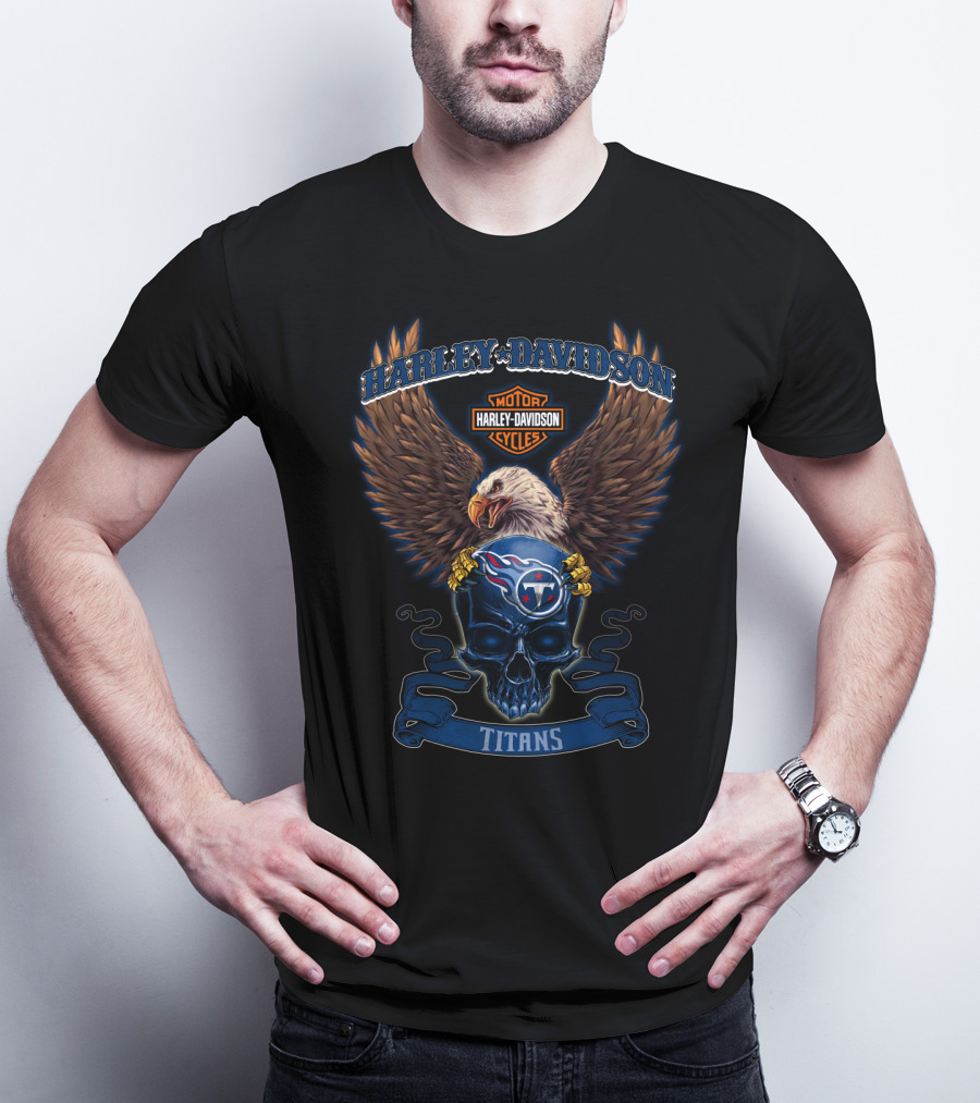 Harley Davidson Motor Cycles Tennessee Titans Eagle Skull T-Shirt