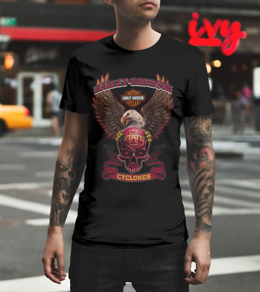 Harley Davidson Iowa State Cyclones Bald Eagle And Skull T-Shirt