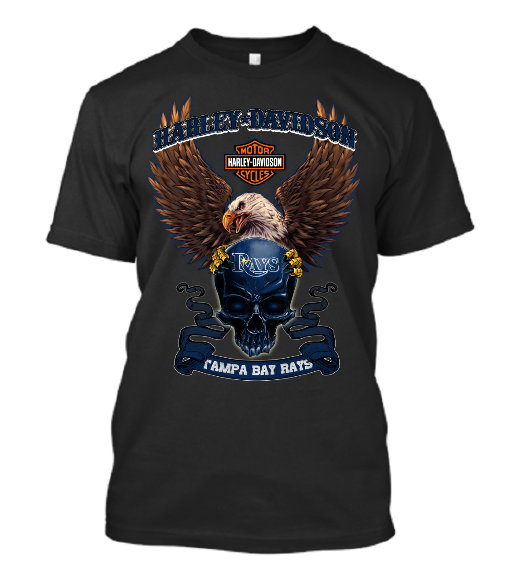 Harley Davidson Motorcycles Tampa Bay Rays Eagle And Skull T-Shirt