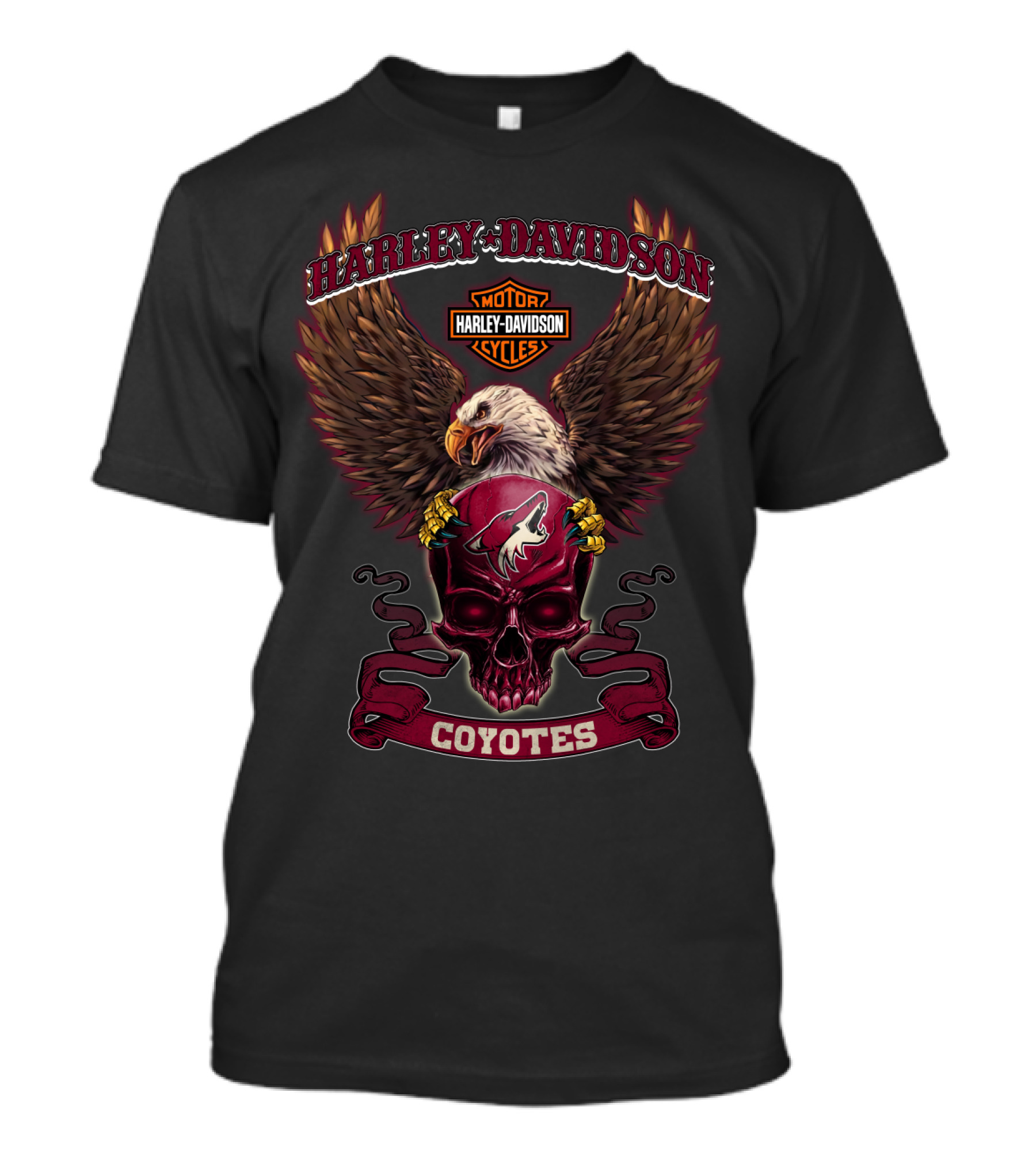Harley Davidson Motorcycles Arizona Coyotes Bald Eagle Shield T-Shirt
