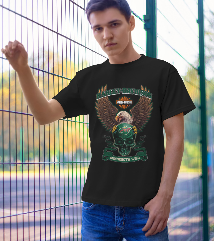 Harley Davidson Motor Cycles Eagle Skull Minnesota Wild T-Shirt