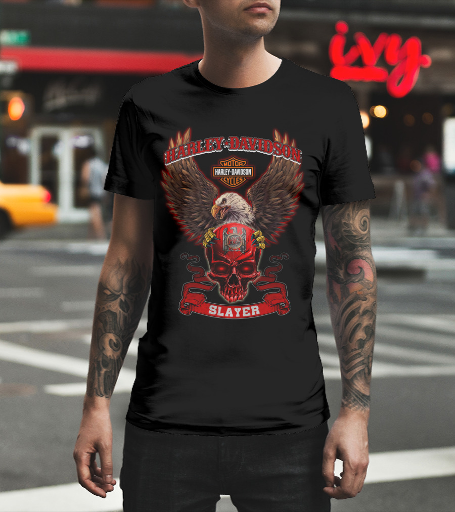Harley Davidson Slayer Bald Eagle Skull T-Shirt