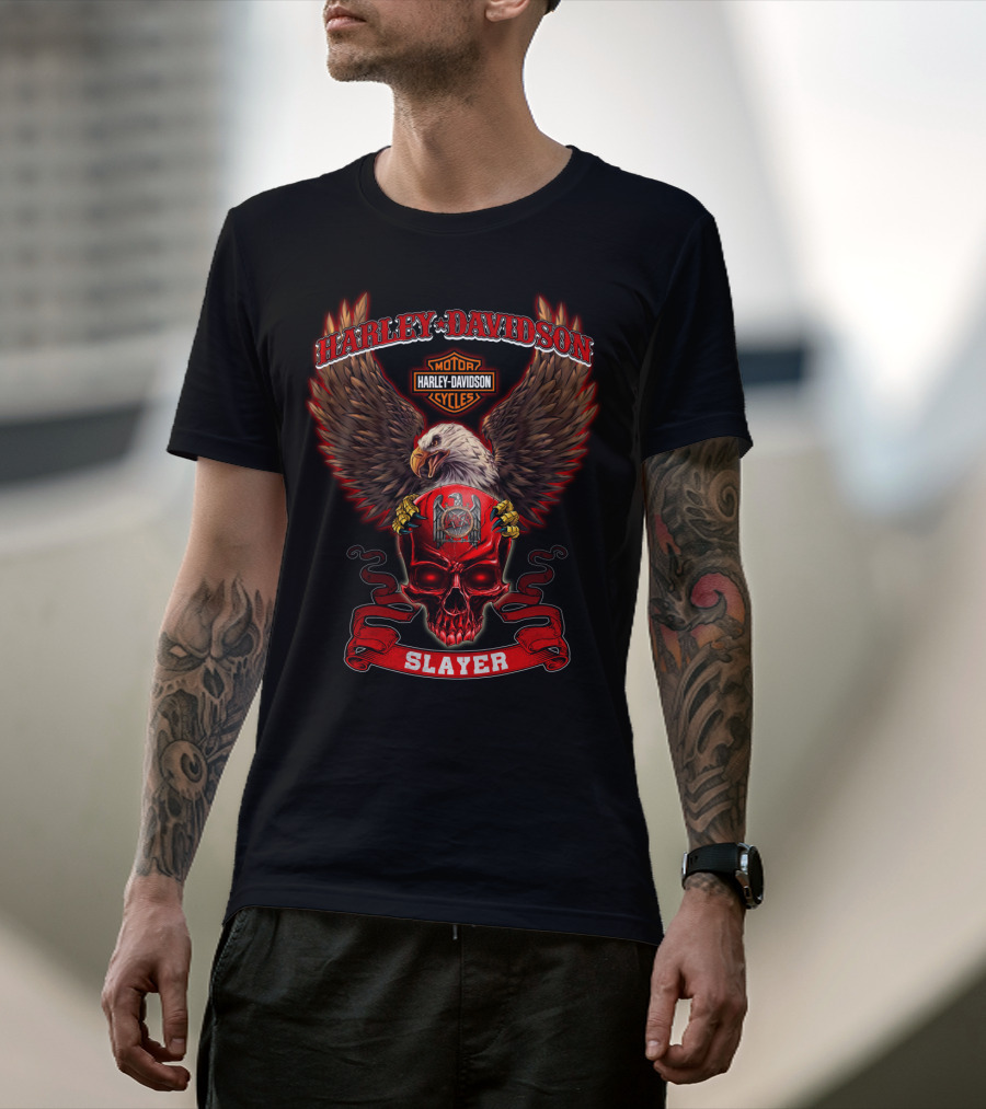 Harley Davidson Slayer Bald Eagle Skull T-Shirt