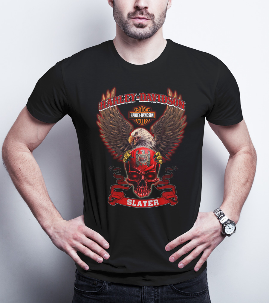Harley Davidson Slayer Bald Eagle Skull T-Shirt