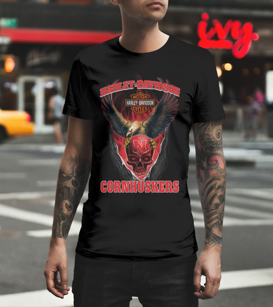 Harley Davidson Cornhuskers Eagle Skull N Motorcycle Cycles T-Shirt