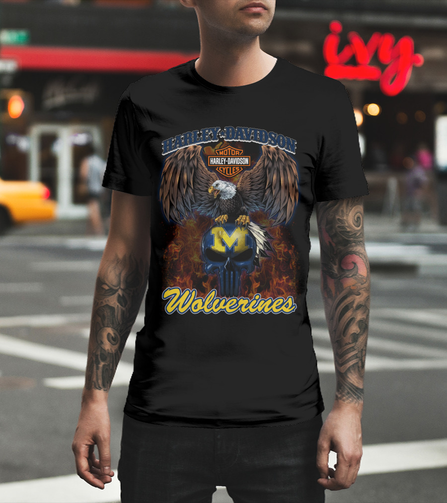 Harley Davidson Motor Cycles Eagle Michigan Wolverines T-Shirt