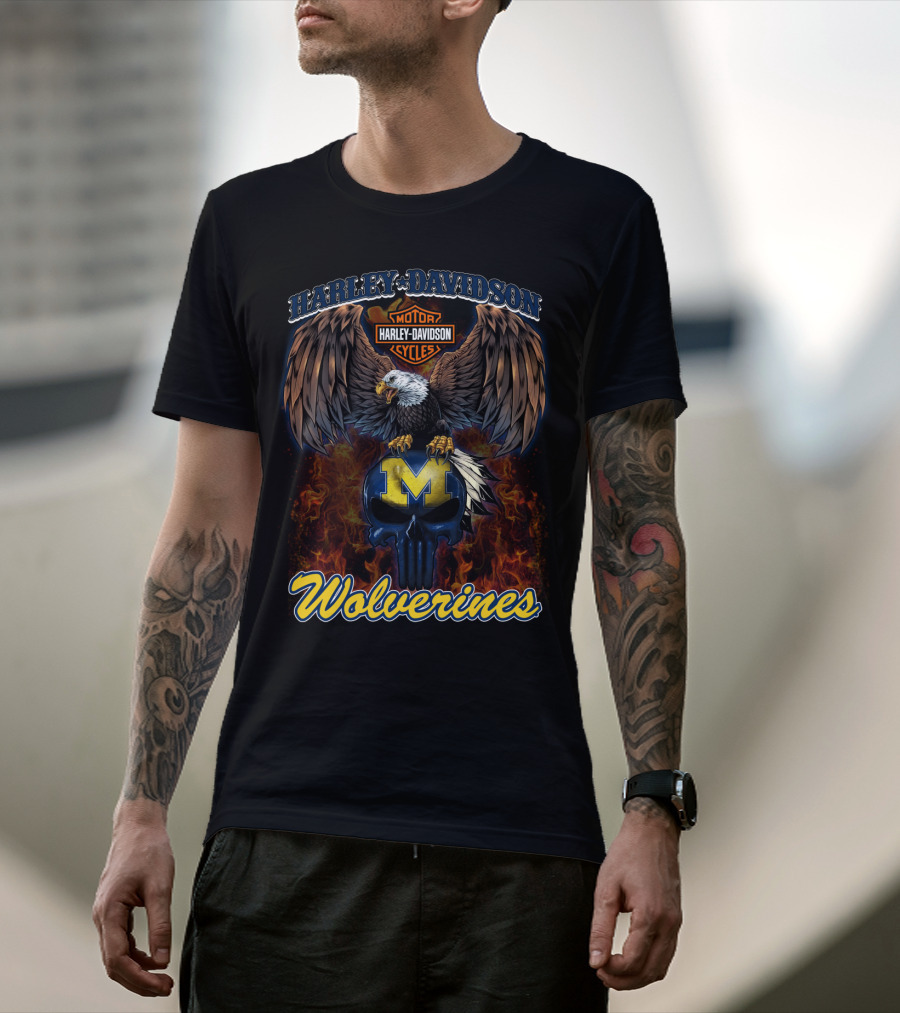 Harley Davidson Motor Cycles Eagle Michigan Wolverines T-Shirt
