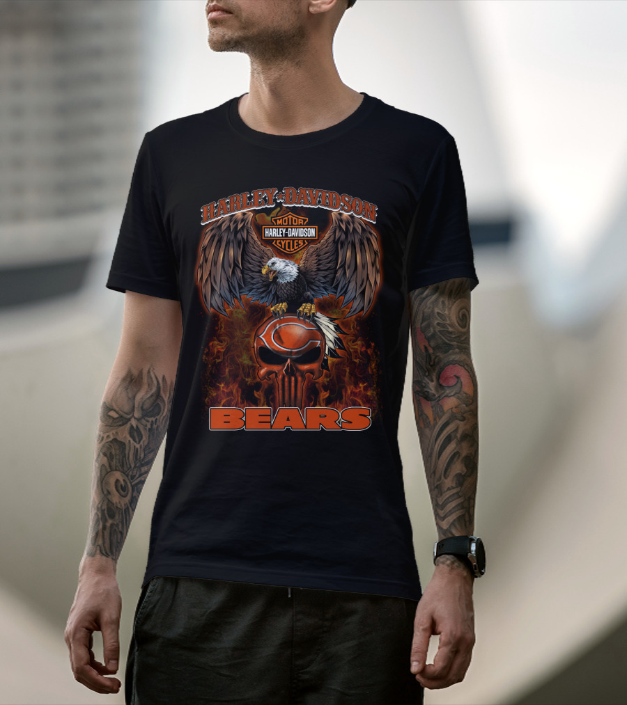 Harley Davidson Motor Cycles Eagle Chicago Bears T-Shirt