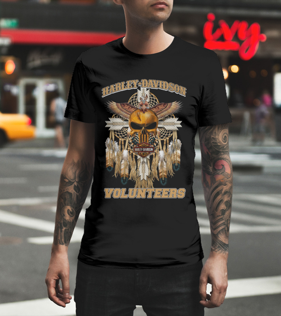 Harley Davidson Volunteers Dreamcatcher Skull Feathers T-Shirt