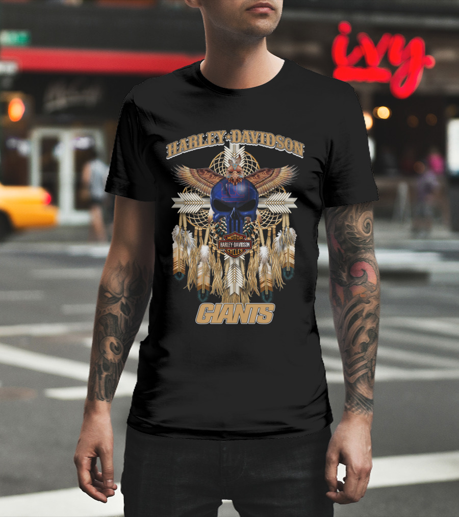 Harley Davidson Motorcycles New York Giants Native American T-Shirt