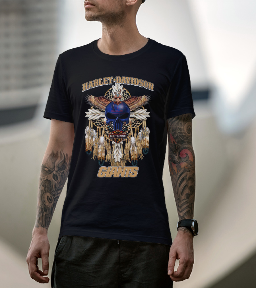 Harley Davidson Motorcycles New York Giants Native American T-Shirt