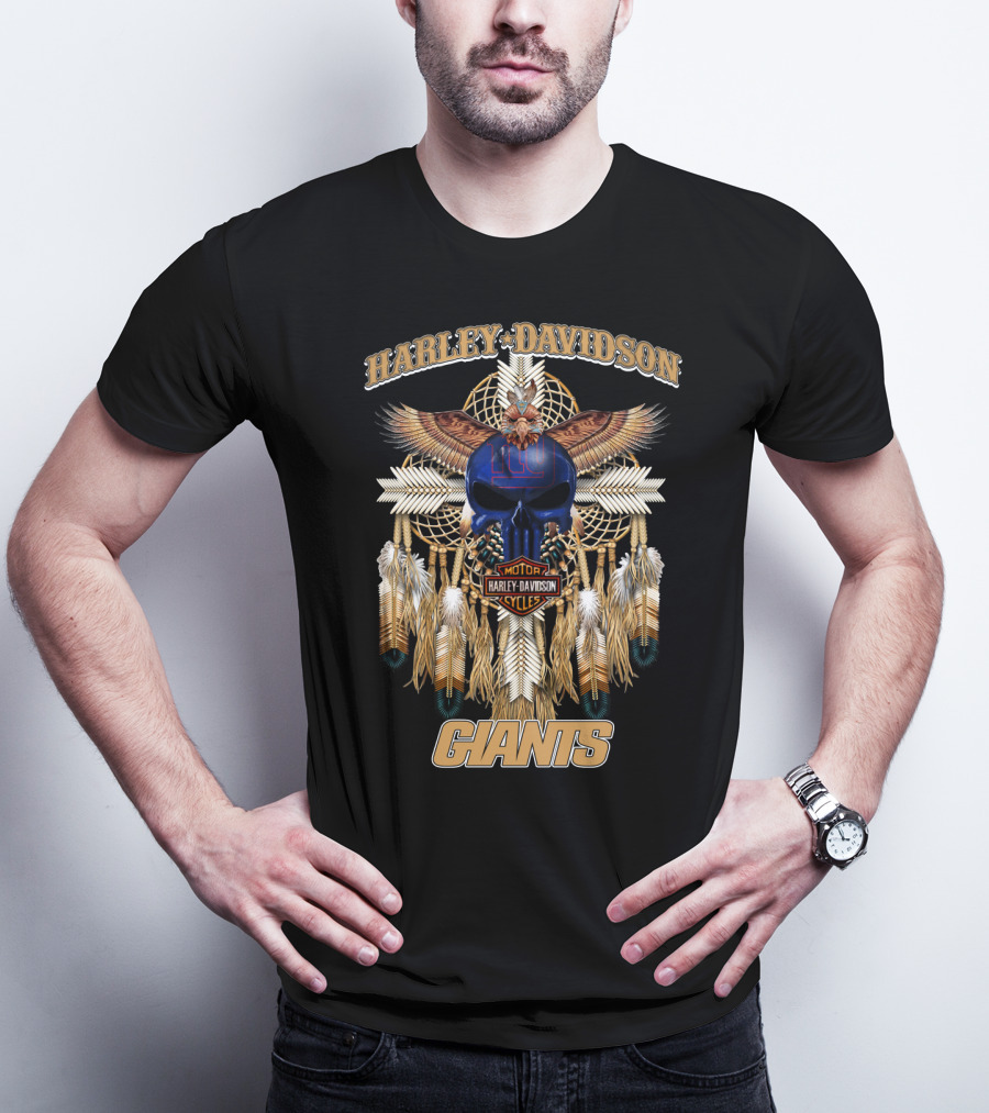 Harley Davidson Motorcycles New York Giants Native American T-Shirt