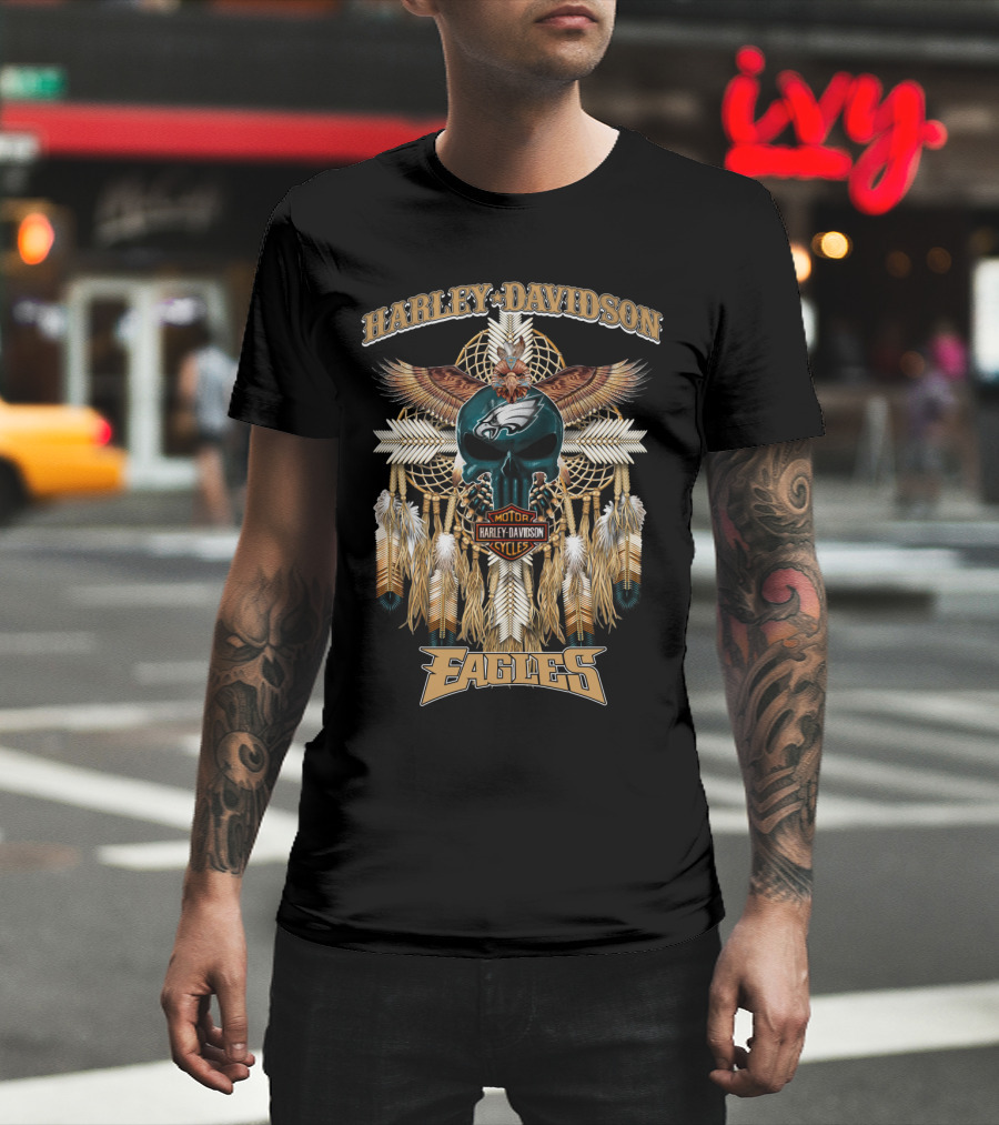 Harley Davidson Motor Cycles Eagles Philadelphia Native Dreamcatcher Feathers T-Shirt
