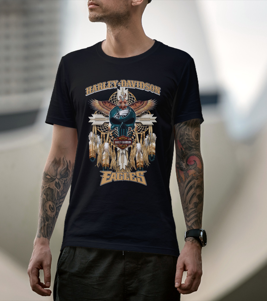 Harley Davidson Motor Cycles Eagles Philadelphia Native Dreamcatcher Feathers T-Shirt