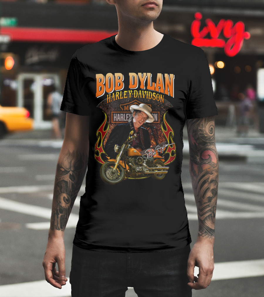 Bob Dylan Harley Davidson Motorcycle Flames T-Shirt
