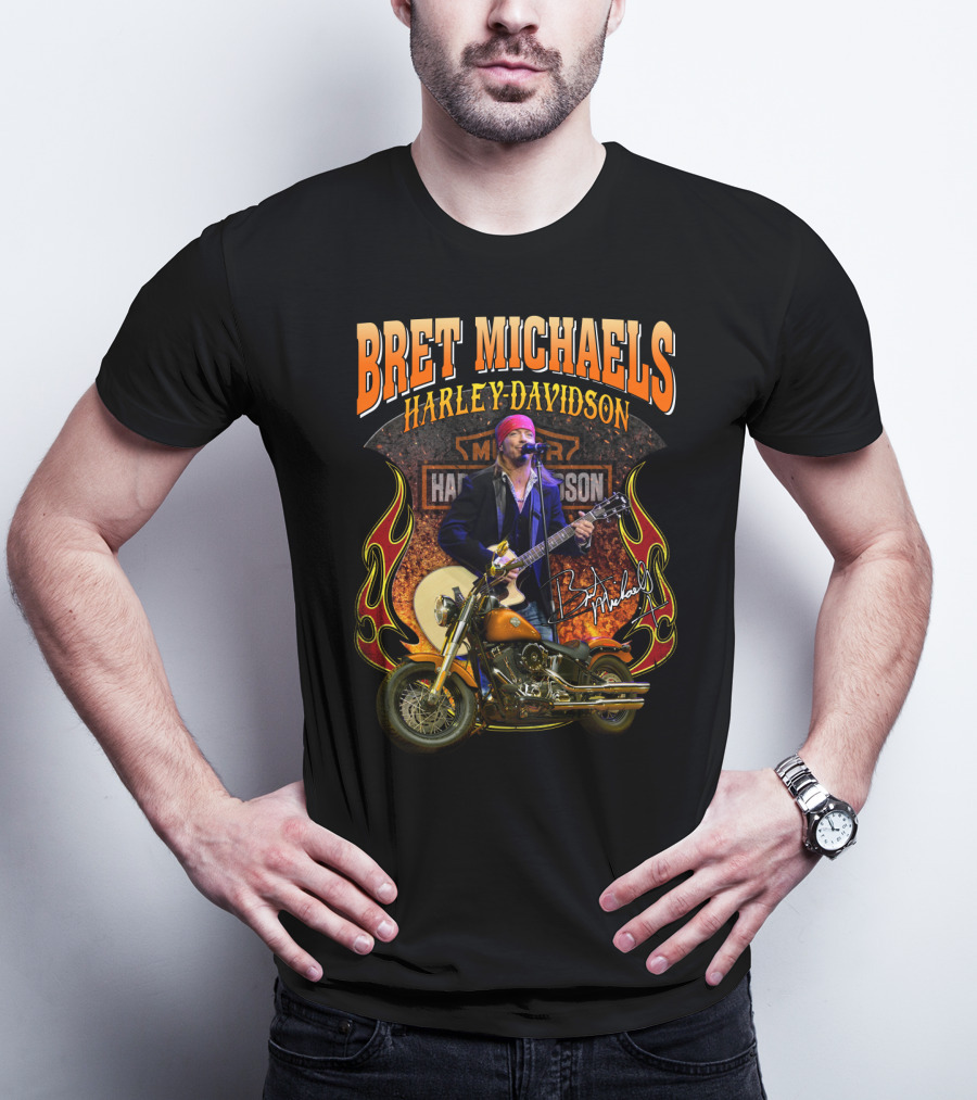 Bret Michaels Harley Davidson Motorcycle Concert Performance Signature T-Shirt
