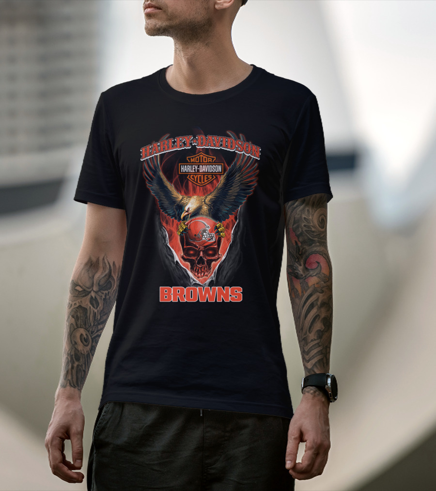 Harley Davidson Motor Cycles Eagle Cleveland Browns T-Shirt