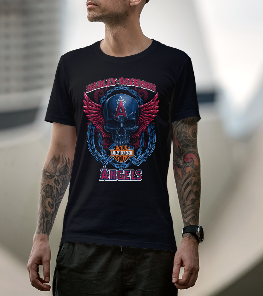 Harley Davidson Motorcycles Los Angeles Angels Skull Wings T-Shirt