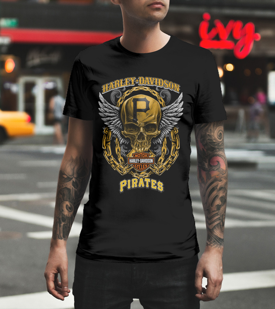 Harley Davidson Pirates Skull With Wings And Chain T-Shirt