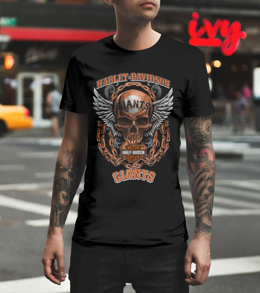 Harley Davidson Motorcycles Giants Skull Chains Wings T-Shirt