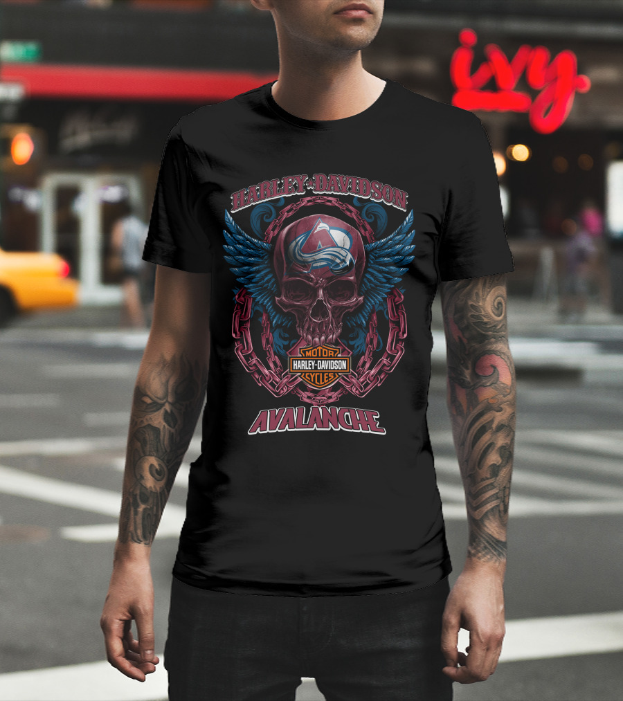 Harley Davidson Nhl Colorado Avalanche Skull Wings Motorcycle Cycles T-Shirt