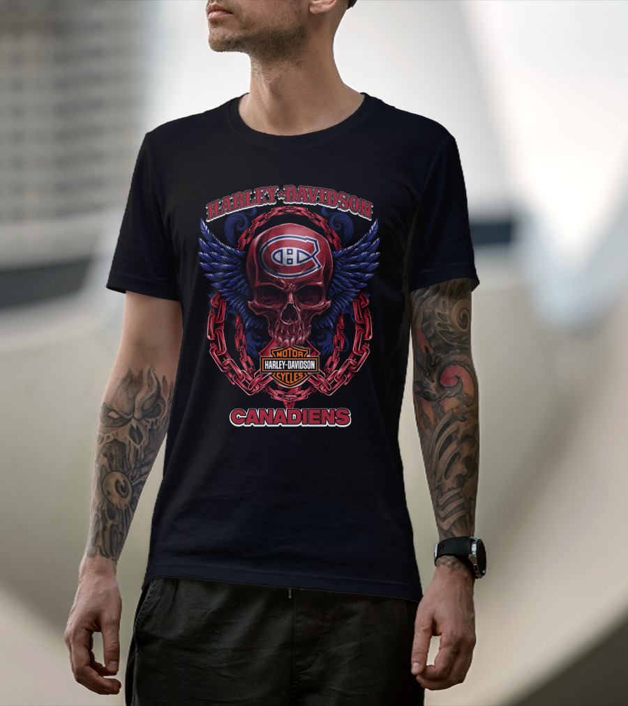 Harley Davidson Montreal Canadiens Nhl Skull Wings T-Shirt