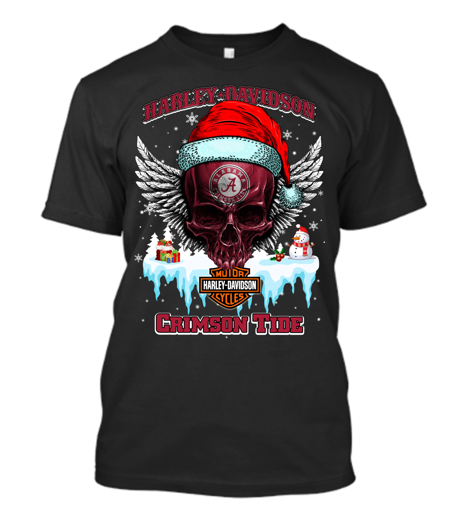 Harley Davidson Alabama Crimson Tide Christmas Skull Wings T-Shirt