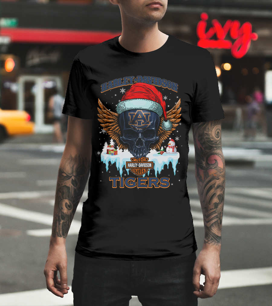 Harley Davidson Auburn Tigers Santa Skull T-Shirt