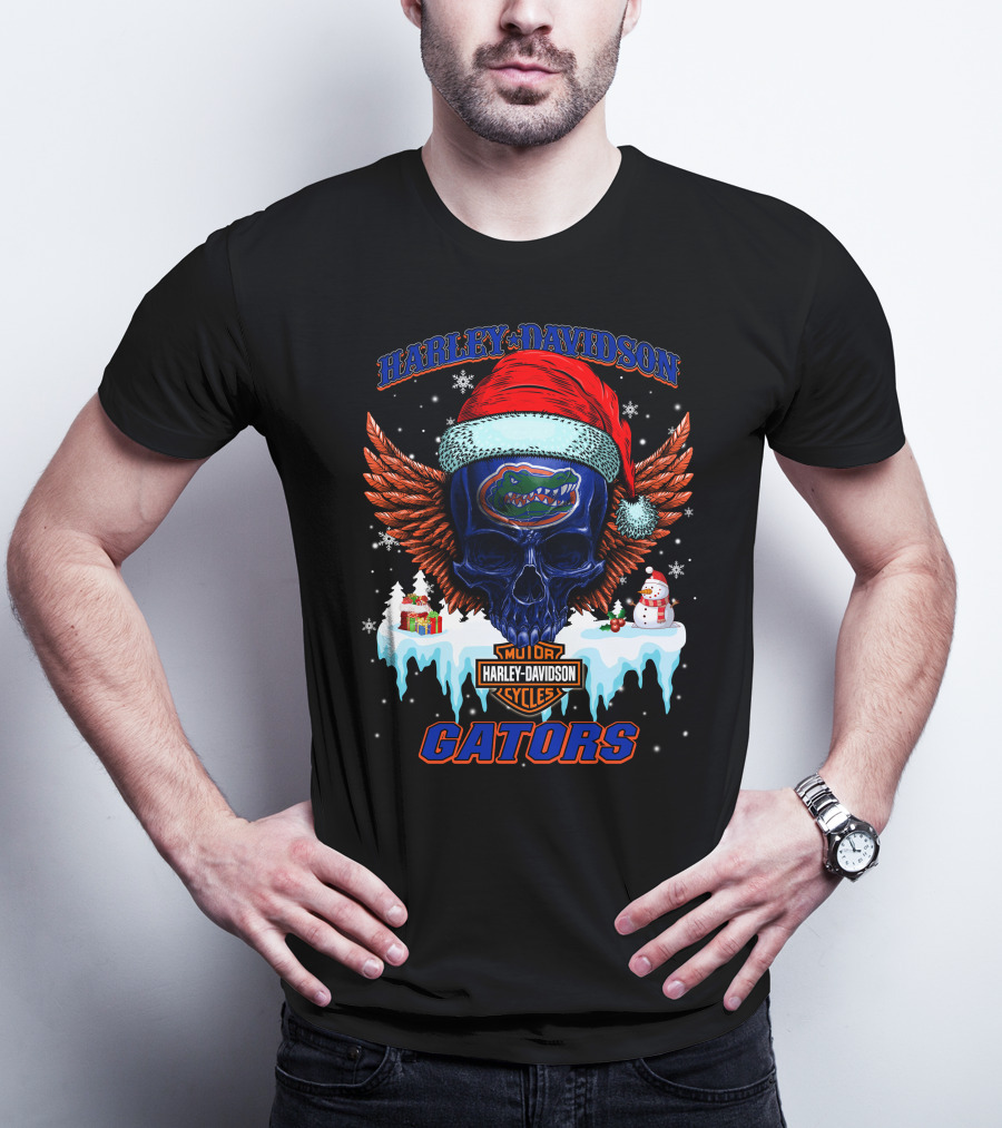 Harley Davidson Motor Cycles Gators Santa Skull T-Shirt
