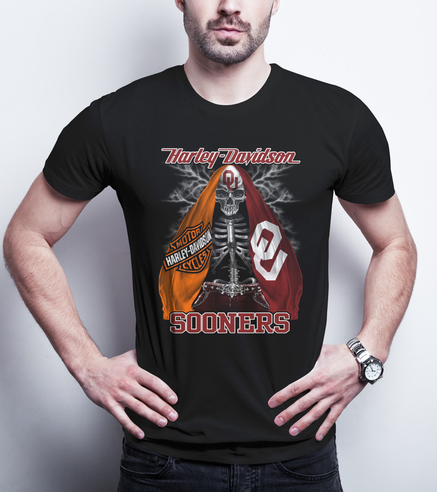 Harley Davidson Oklahoma Sooners Skeleton Thunderbolt T-Shirt
