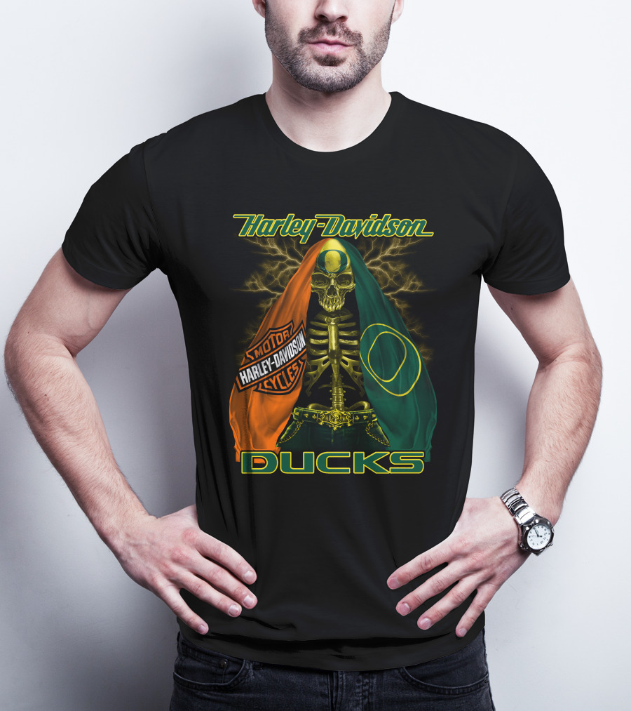 Harley Davidson Motorcycles Ducks Oregon Skeleton T-Shirt