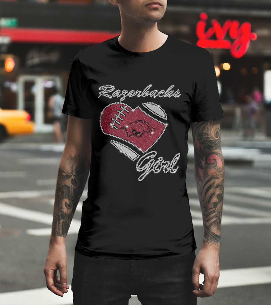 Razorbacks Girl Heart Football T-Shirt