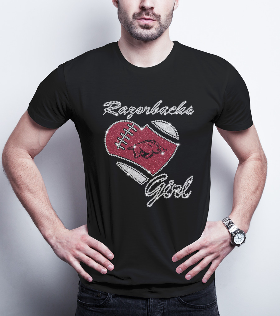 Razorbacks Girl Heart Football T-Shirt