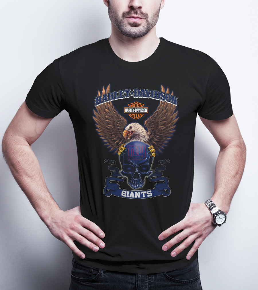 Harley Davidson Motorcycles New York Giants Eagle Skull T-Shirt