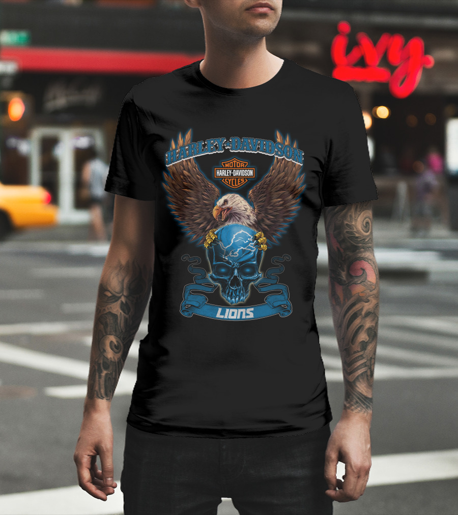 Harley Davidson Motor Cycles Eagle Lions Skull T-Shirt