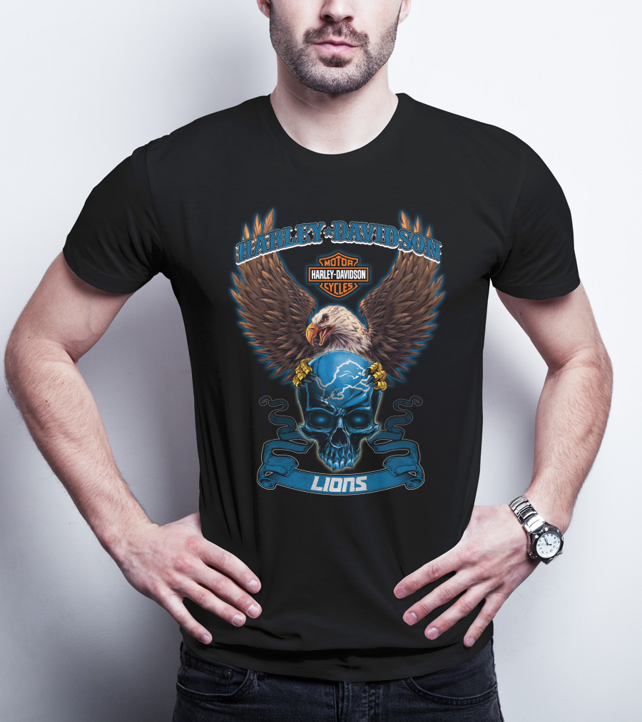 Harley Davidson Motor Cycles Eagle Lions Skull T-Shirt