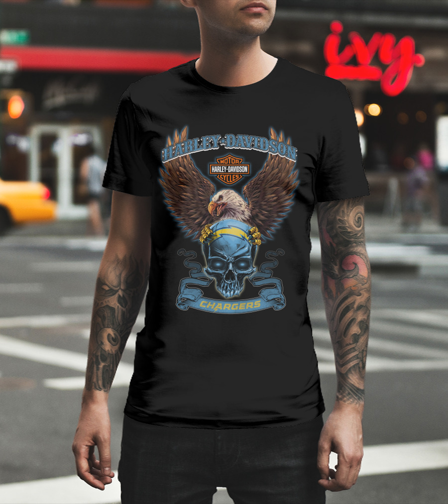 Harley Davidson Cycles Chargers Eagle Skull Nfl Los Angeles T-Shirt