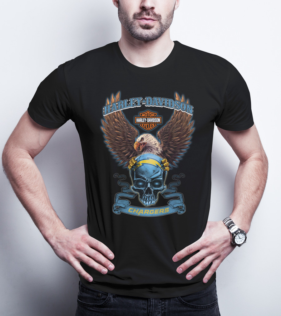 Harley Davidson Cycles Chargers Eagle Skull Nfl Los Angeles T-Shirt