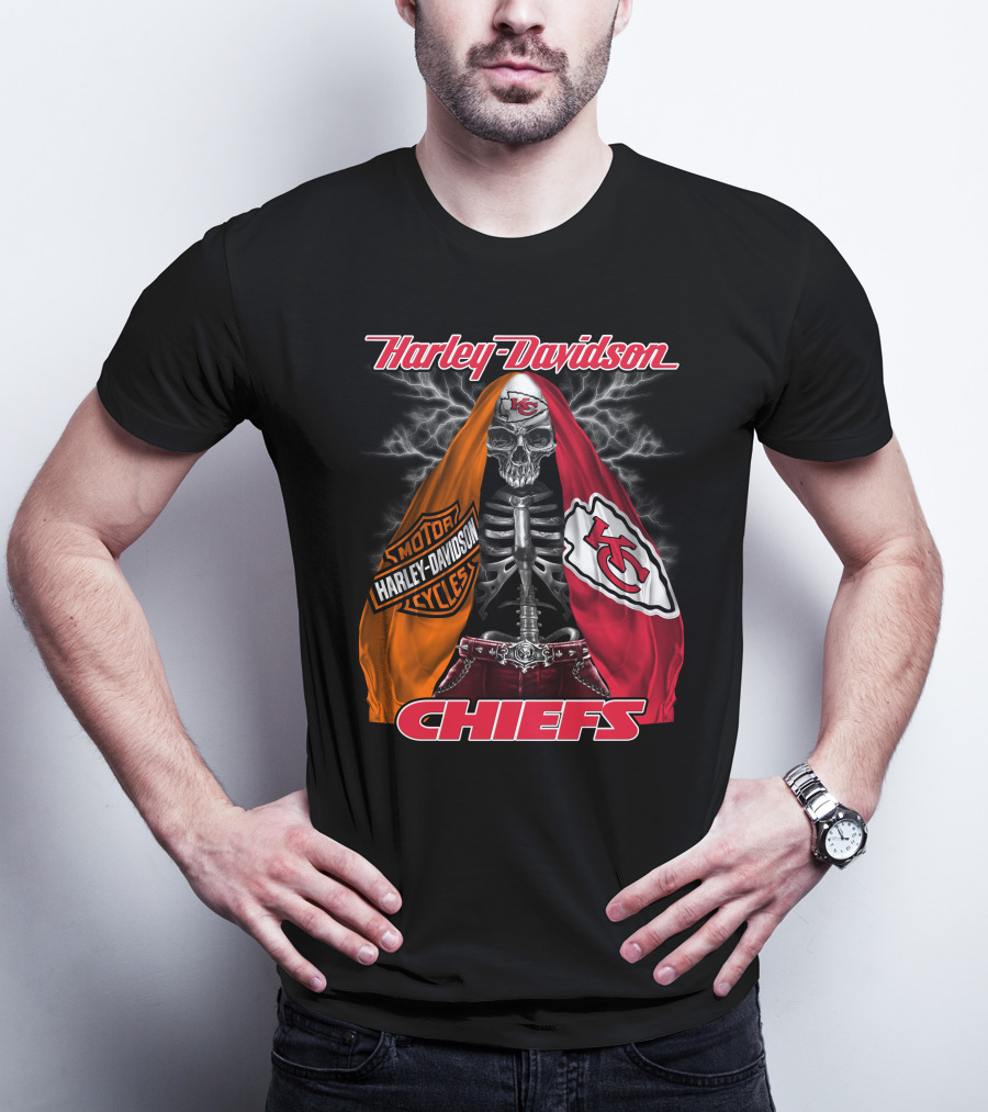Harley Davidson Kansas City Chiefs Skull Motorcycles Chiefs T-Shirt