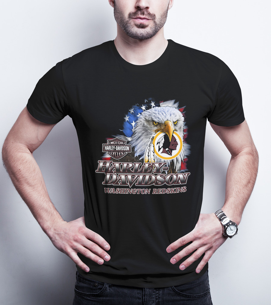 Washington Redskins Harley Davidson Nfl Eagles American Flag T-Shirt