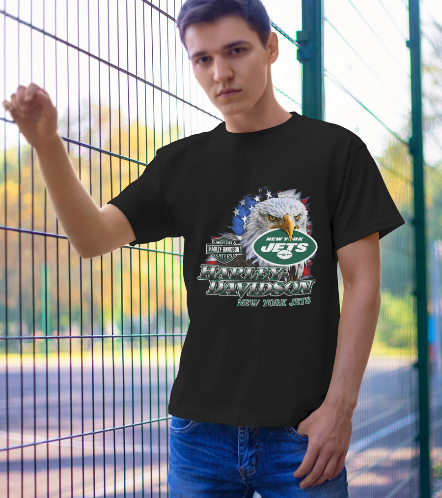 New York Jets Harley Davidson American Eagle Nfl T-Shirt