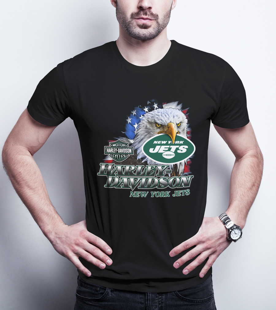 New York Jets Harley Davidson American Eagle Nfl T-Shirt
