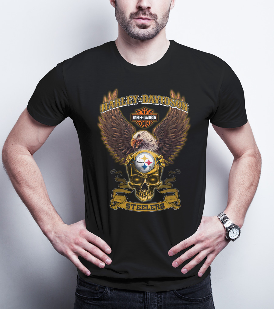 Harley Davidson Steelers Eagle Skull Logo Nfl Pittsburgh 0325 T-Shirt