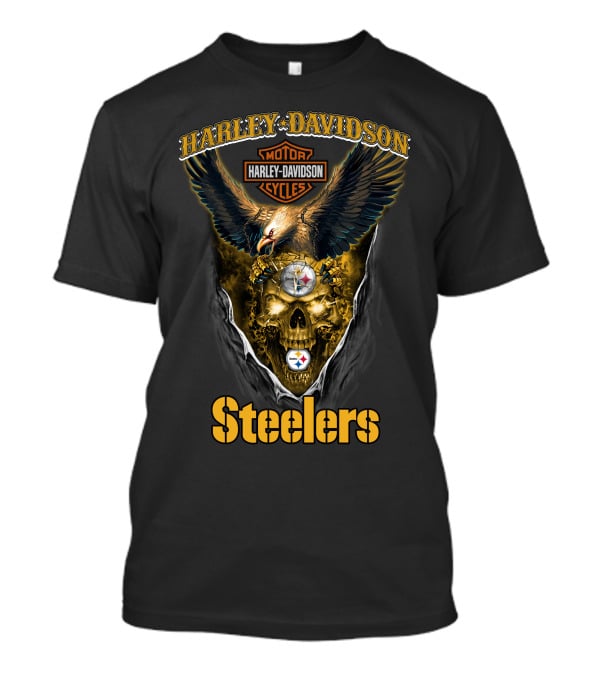 Harley Davidson Motor Cycles Pittsburgh Steelers Skull Eagle T-Shirt
