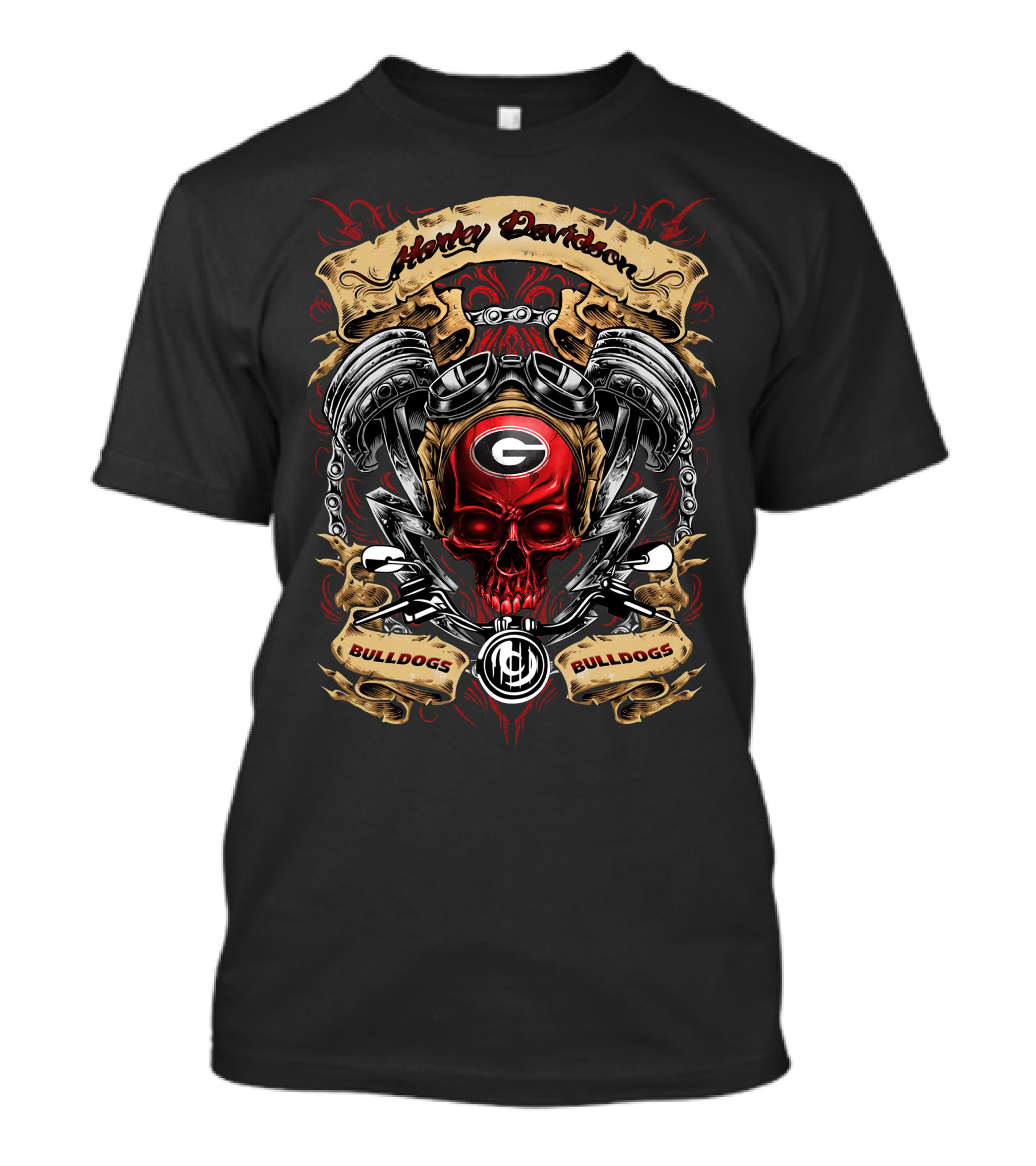 Georgia Bulldogs Harley Davidson Skull Motor Theme Unique T-Shirt