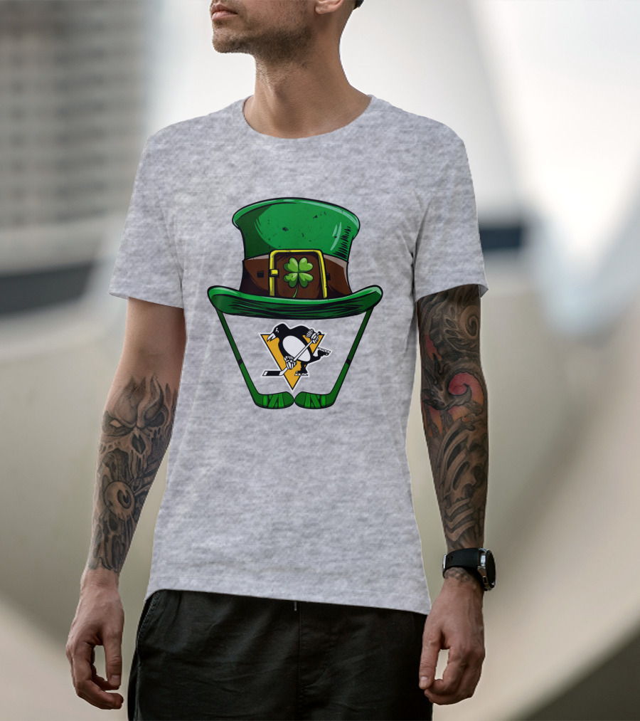 Pittsburgh Penguins St. Patrick's Day Shamrock Hat Hockey T-Shirt