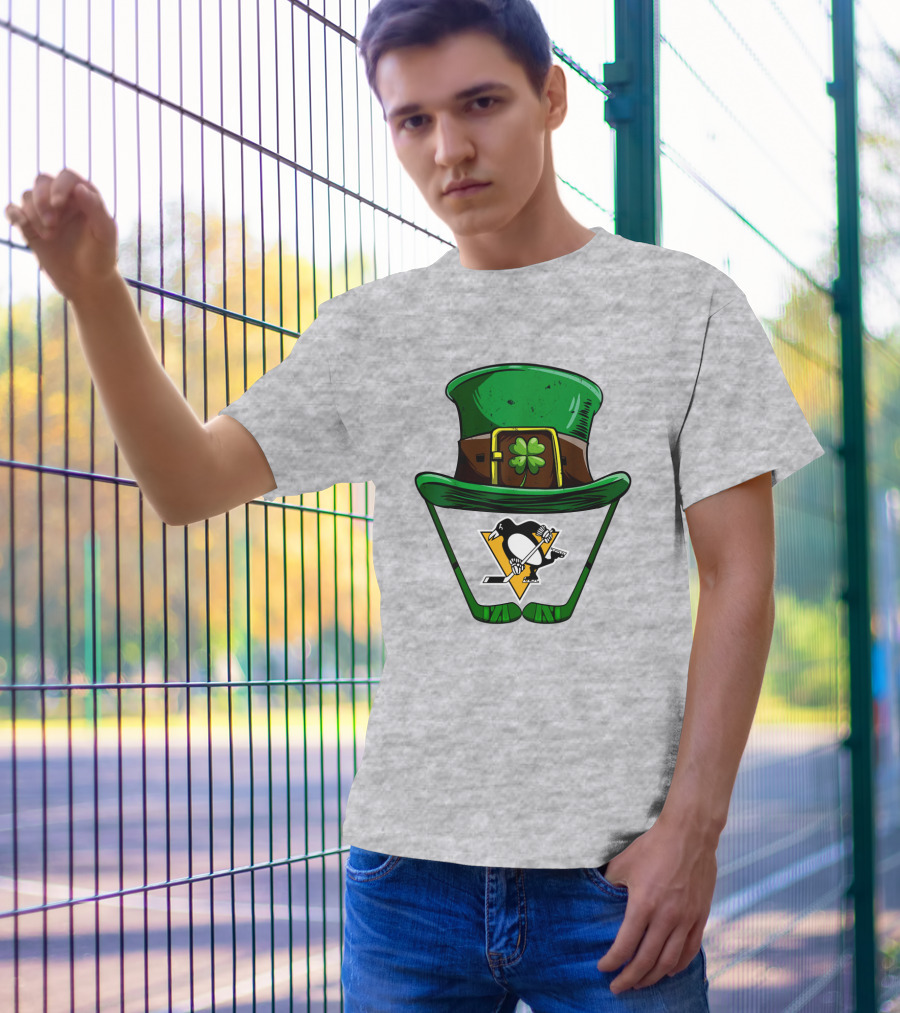 Pittsburgh Penguins St. Patrick's Day Shamrock Hat Hockey T-Shirt